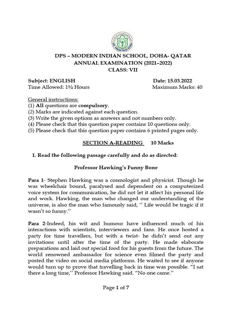 Grade 7 English Qp Pdf Verb Syntax