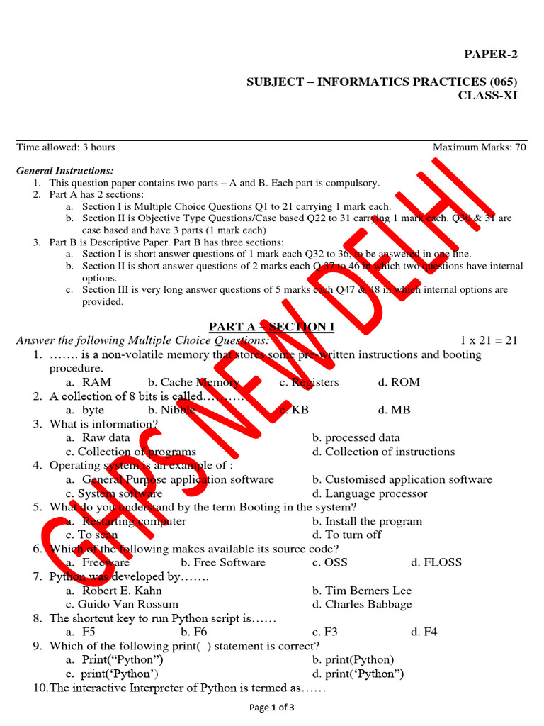 Class XI Ip Qpaper For Students | Download Free PDF | Python ... Class XI Ip Qpaper For Students | Download Free PDF | Python ...