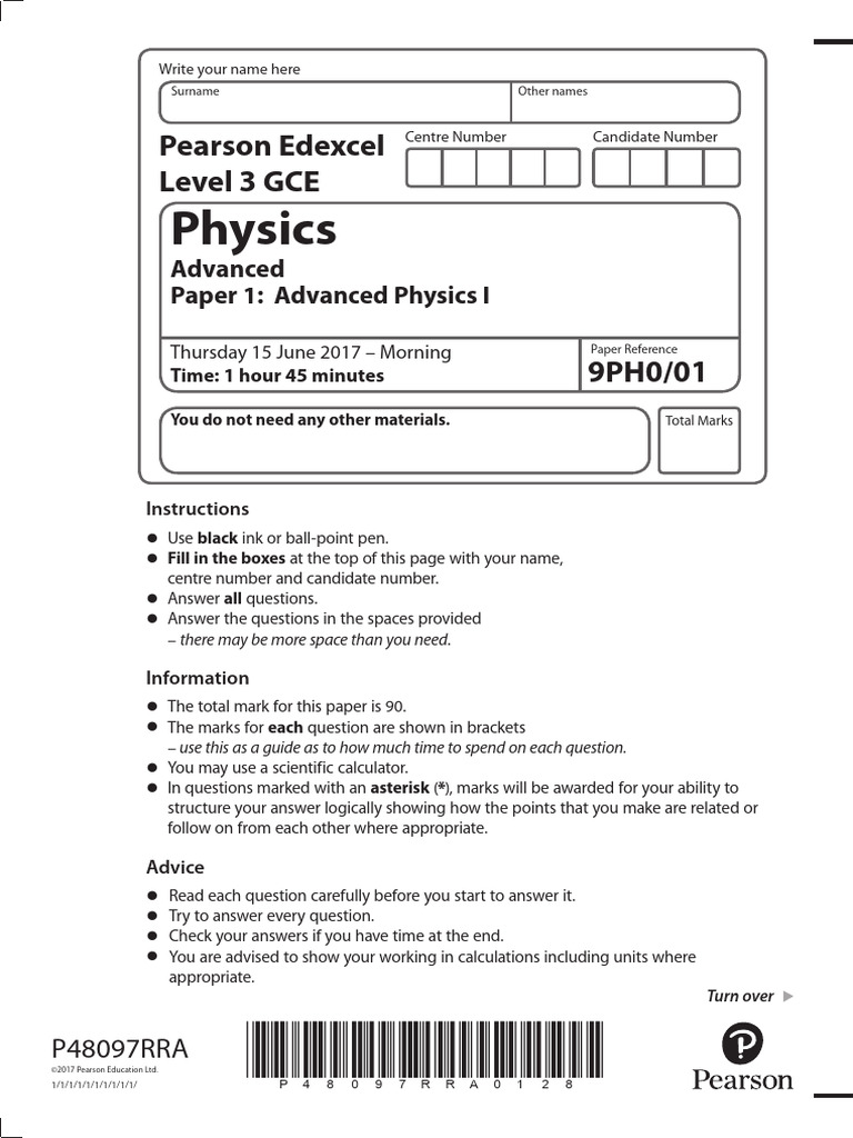 June 2017 QP - Paper 1 Edexcel Physics A-Level | PDF | Voltage | Physics