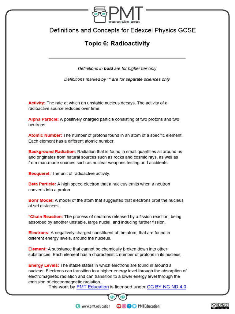 Physics Radioactivity Definitions | PDF | Radioactive Decay | Neutron