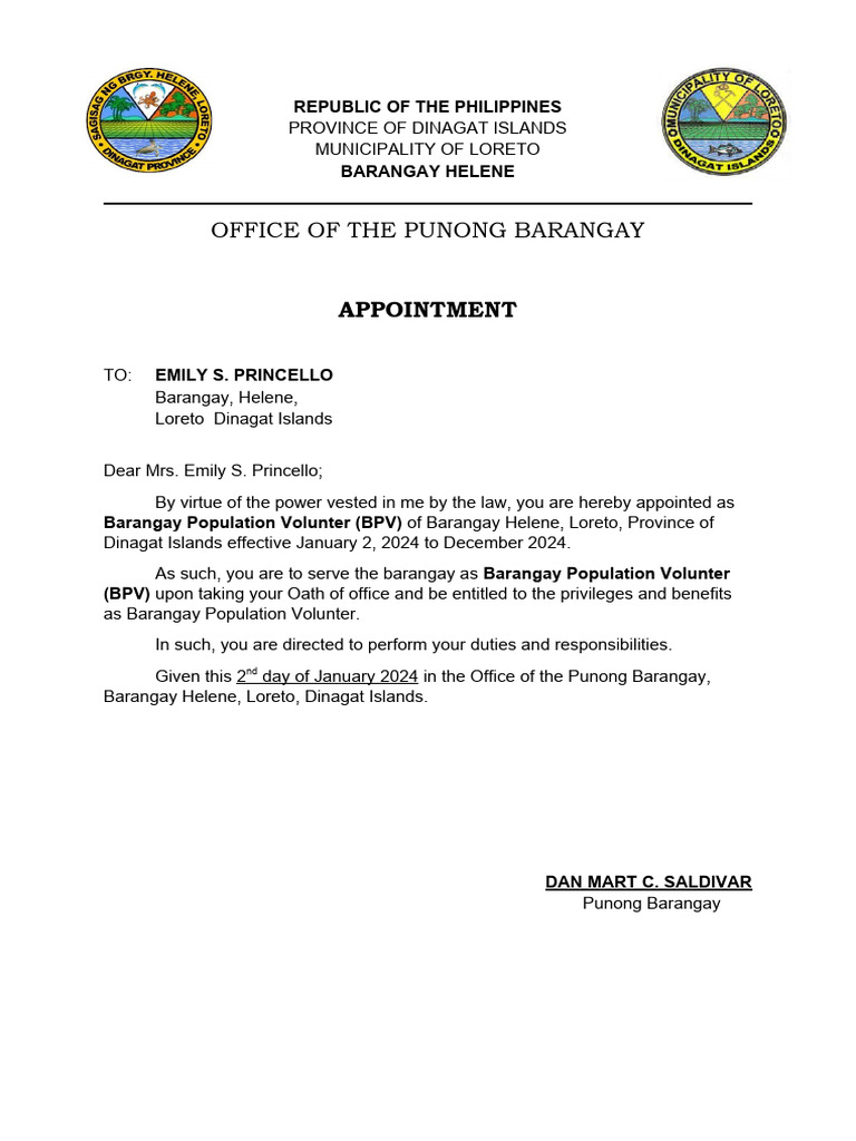 Appointment For Vaw-C, Data Encoder, Bns | PDF