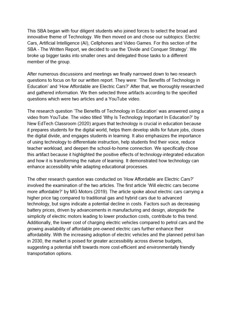 Eng A Sba Written Report | PDF | Electric Vehicle | Car