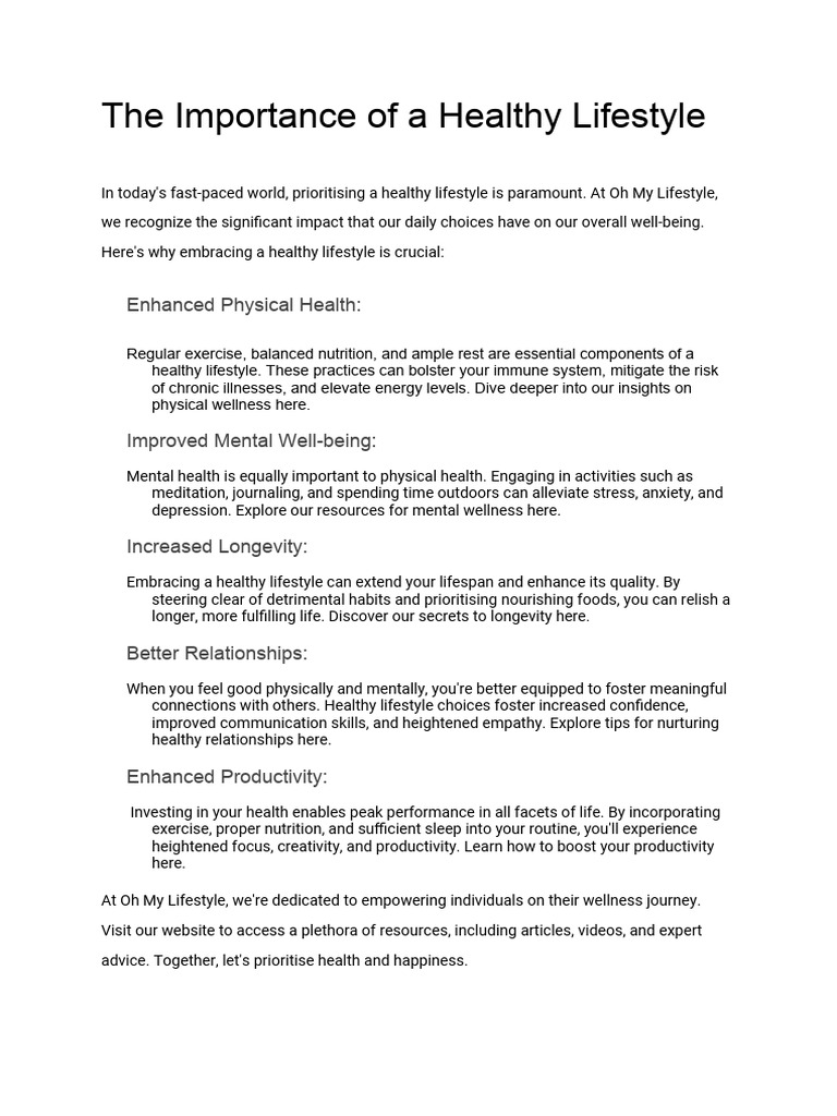 Healthy Lifestyle | PDF | Wellness | Lifestyle