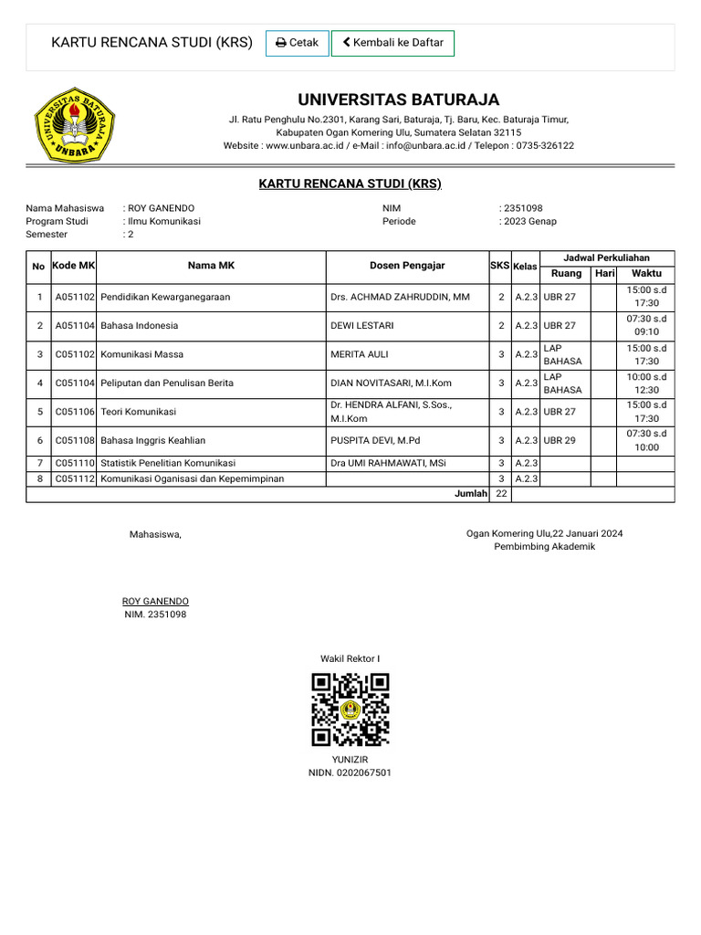 Kartu Rencana Studi (KRS) | PDF