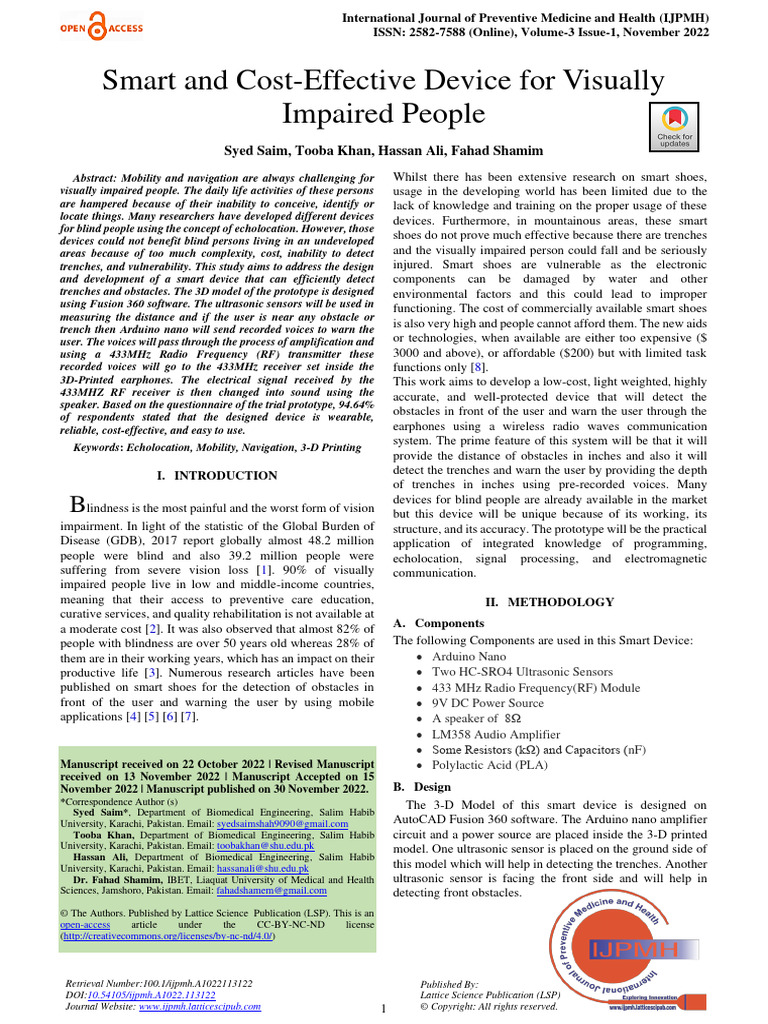 Smart and Cost-Effective Device For Visually Impaired People | PDF ...