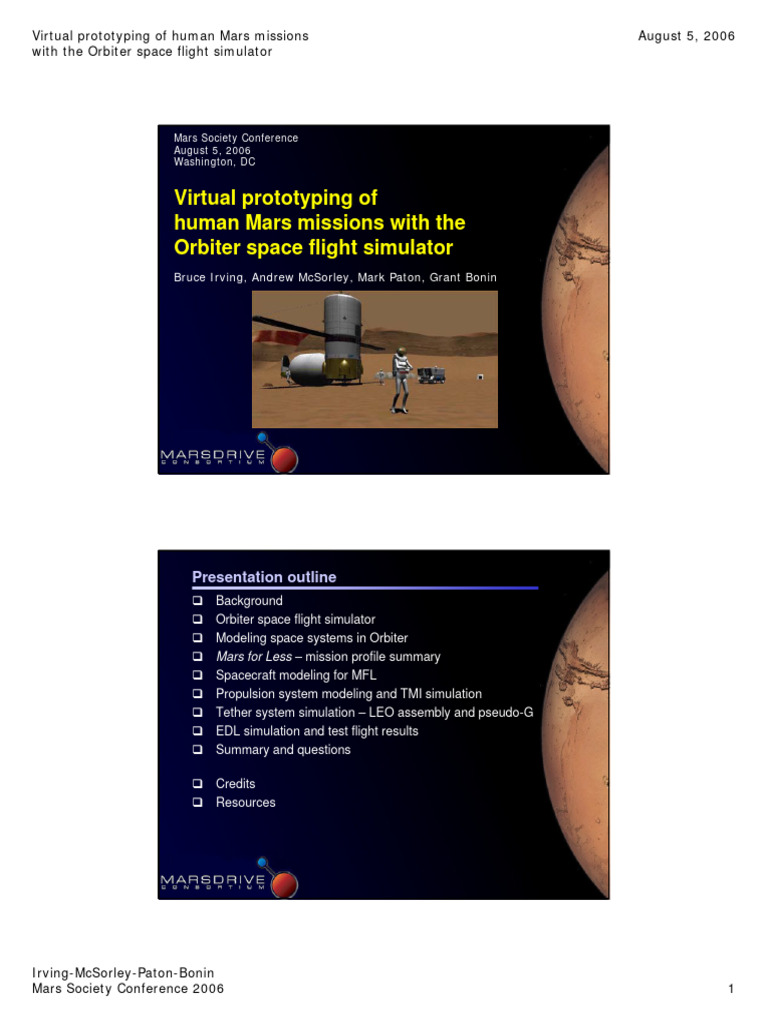 Mars Mission Virtual Prototyping with Orbiter | PDF | Atmospheric Entry | Spacecraft
