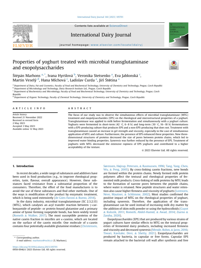 Effects of MTG and EPS on Yoghurt Properties | PDF | Milk | Yogurt