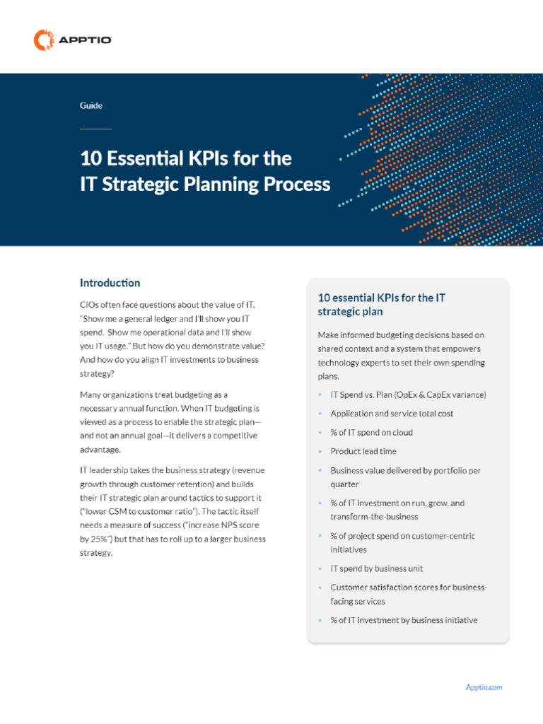 10 Essential KPIs For The IT Strategic Planning Process | PDF