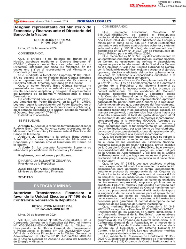 Resolución Suprema #006-2024-Ef | PDF | Ministerio (Departamento de Gobierno) | Gobernancia