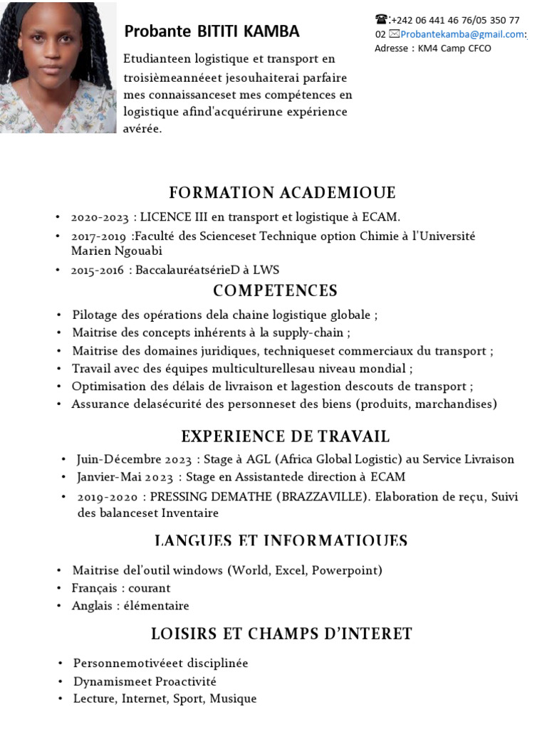 CV Probante Kamba | PDF | Évolution de carrière | Affaires