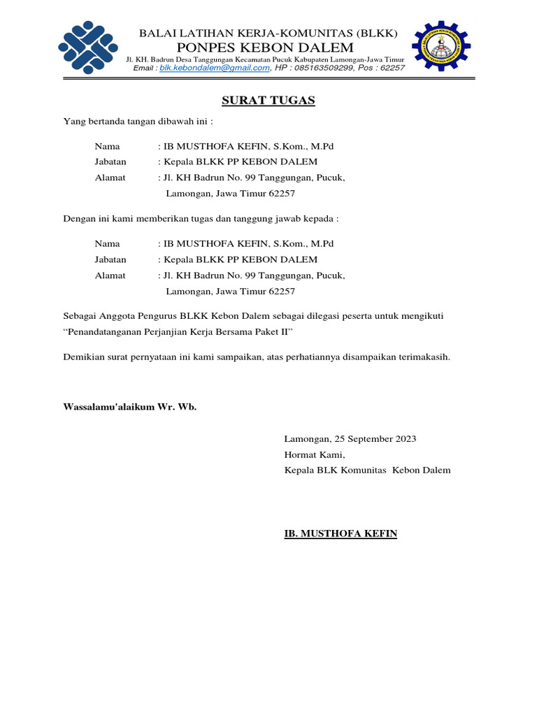 Surat Tugas PKB - 031312 | PDF