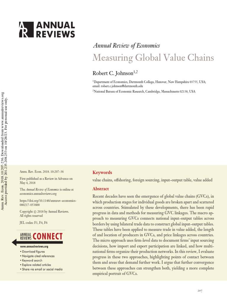 Johnson 2018 Measuring Global Value Chains | PDF | Value Added | Input–Output Model