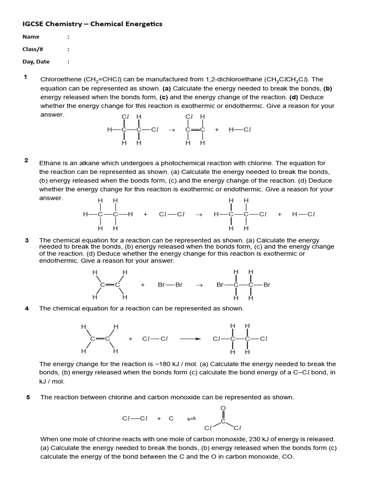 Chemical Energetics - Exercise | PDF | Teaching Methods & Materials ...