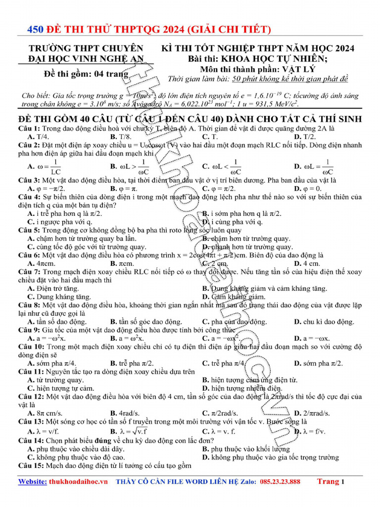 Chuyen Dai Hoc Vinh Nghe An 2024 | PDF