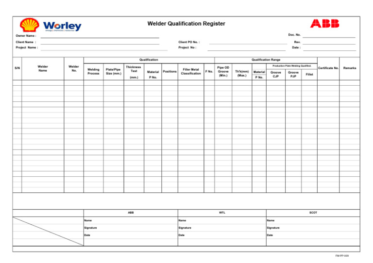 Welder Qualification Register PP 009 | PDF | Construction | Welding