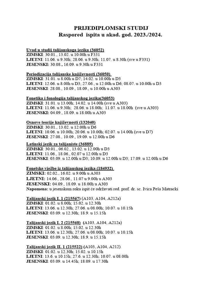 Ispitni-rokovi_23-24_Odsjek-za-talijanistiku | PDF