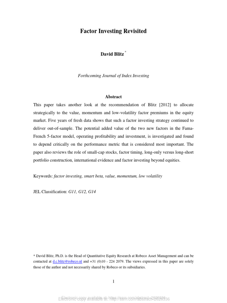 Factor Investing Revisited David Blitz | PDF | Stock Market Index | Asset Allocation