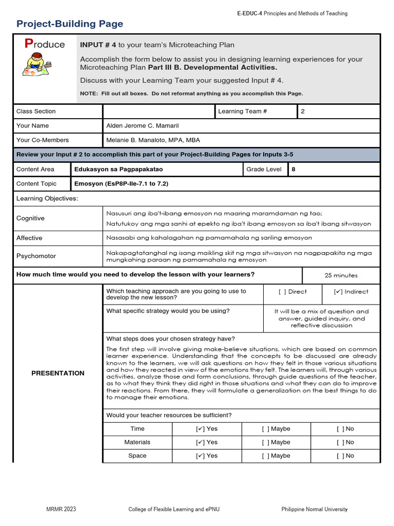 E-EDUC-4 - Project-Building Page - Input #4 To Microteaching Project (MANALOTO MAMARIL ...