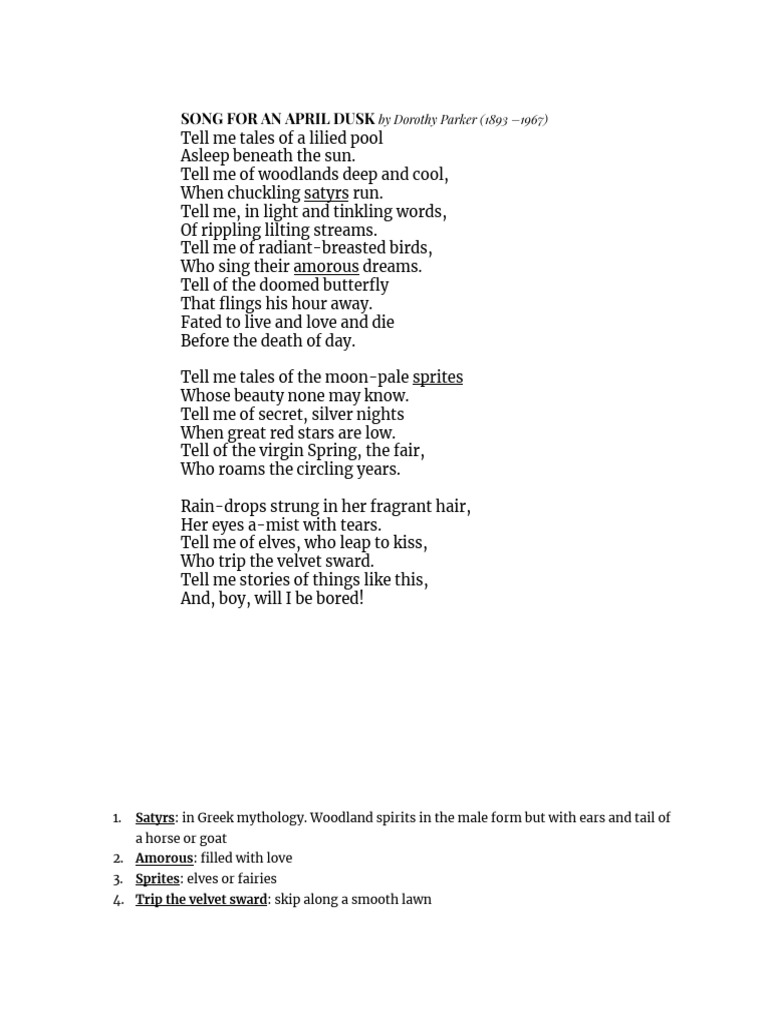 Songs For An April Dusk Poem & Assignment | PDF | Poetry