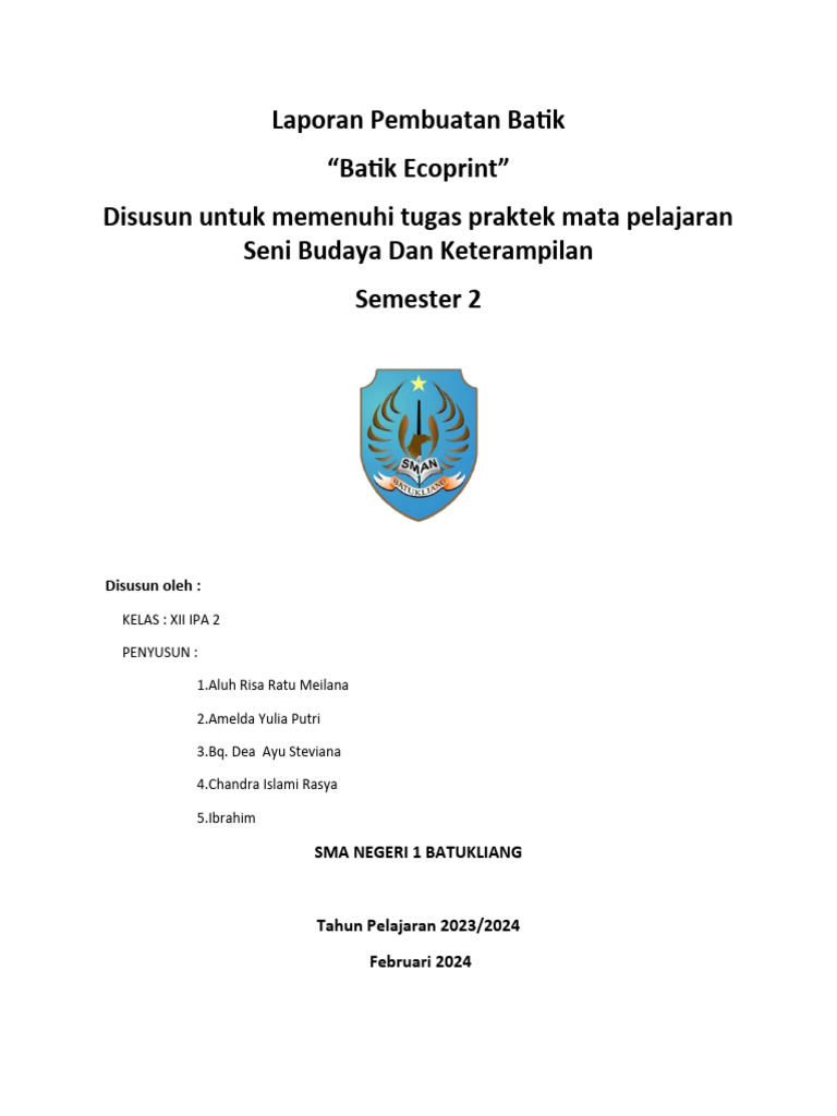 Laporan Pembuatan Batik Ecoprint | PDF