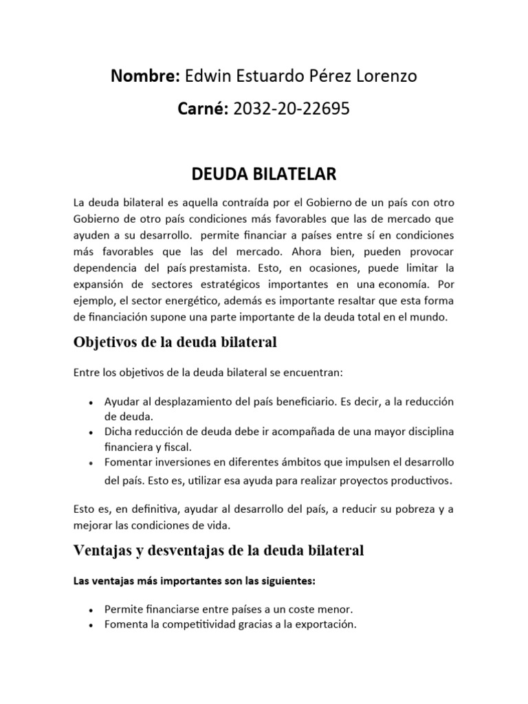 Deuda Externa Bilateral | PDF | Fondo Monetario Internacional | Deuda