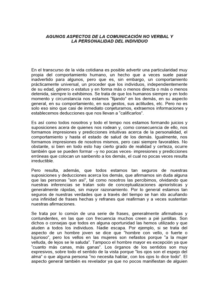 Agunos Aspectos de La Comunicación No Verbal y | PDF | Comunicación no verbal | Comunicación