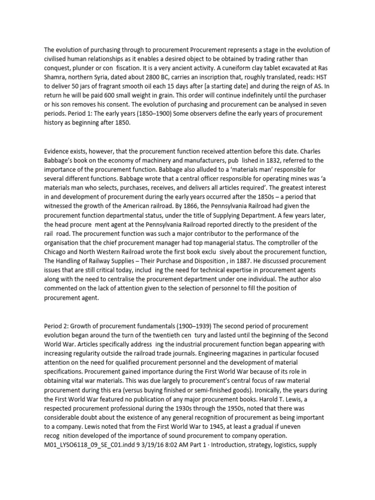 The Evolution of Purchasing Through To Procurement Procurement Represents A Stage in The ...