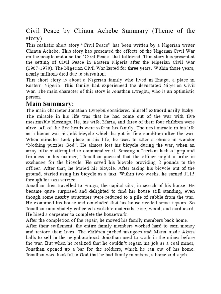 Civil Peace by Chinua Achebe Summary | PDF
