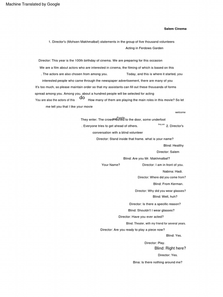 Salaam Cinema Script | PDF | Laughter | Movie Theater