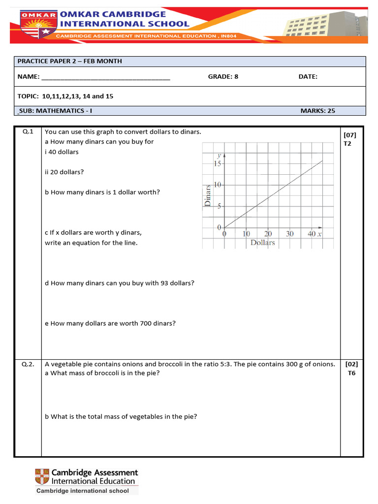 Grade 8 Math Practice Paper Feb | PDF