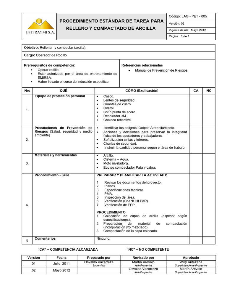 Lag-Pet-005 Relleno y Compactado de Arcilla | PDF | Tecnología