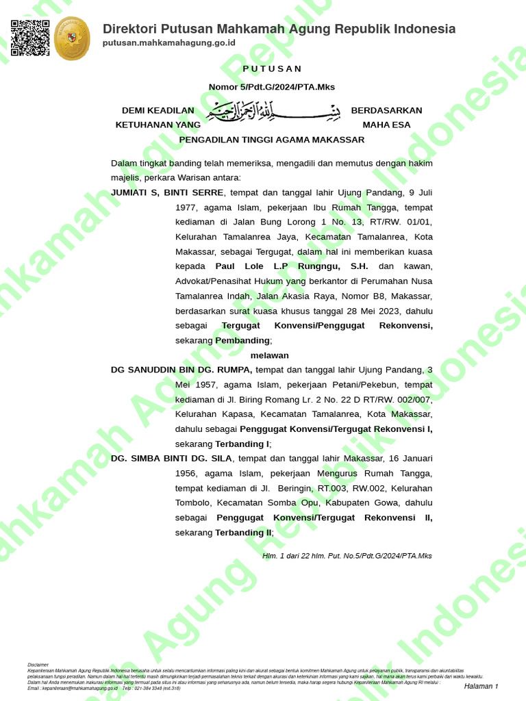 Putusan 5 PDT.G 2024 Pta - Mks 20240223181805 | PDF