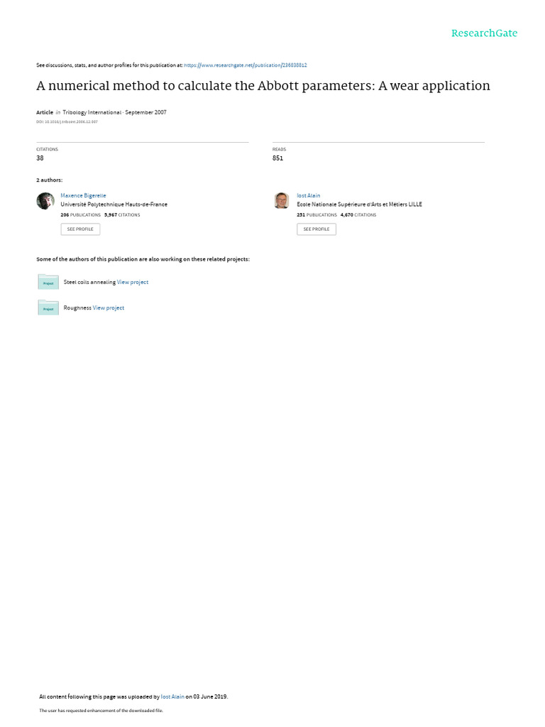A Numerical Method To Calculate The Abbott Parameter | PDF | Surface ...