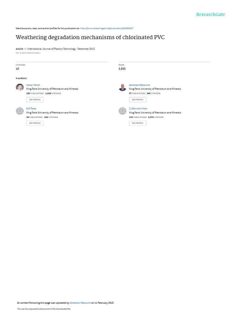 Weathering Degradation Mechanisms of Chlorinated PVC: International ...