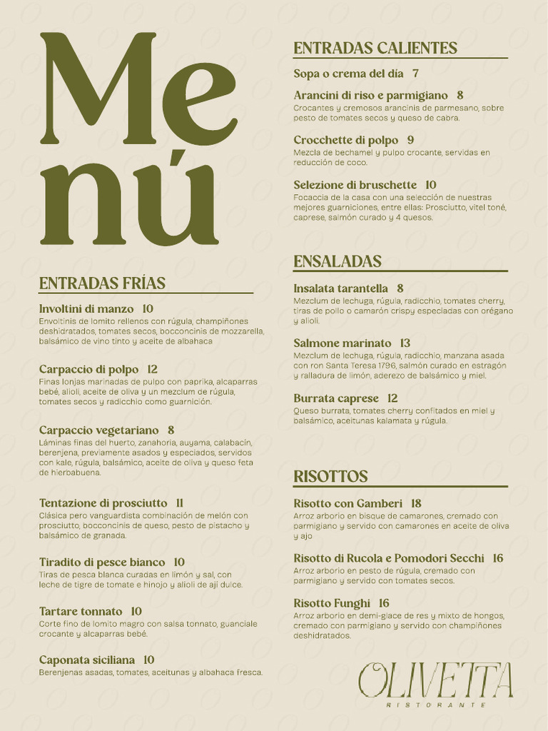 Menú de Olivetta: Entradas y Platos | PDF