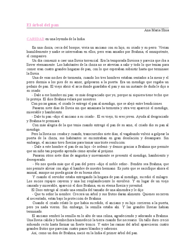 Shua Ana Maria El Arbol Del Pan Leyenda | PDF | Religión y creencia ...