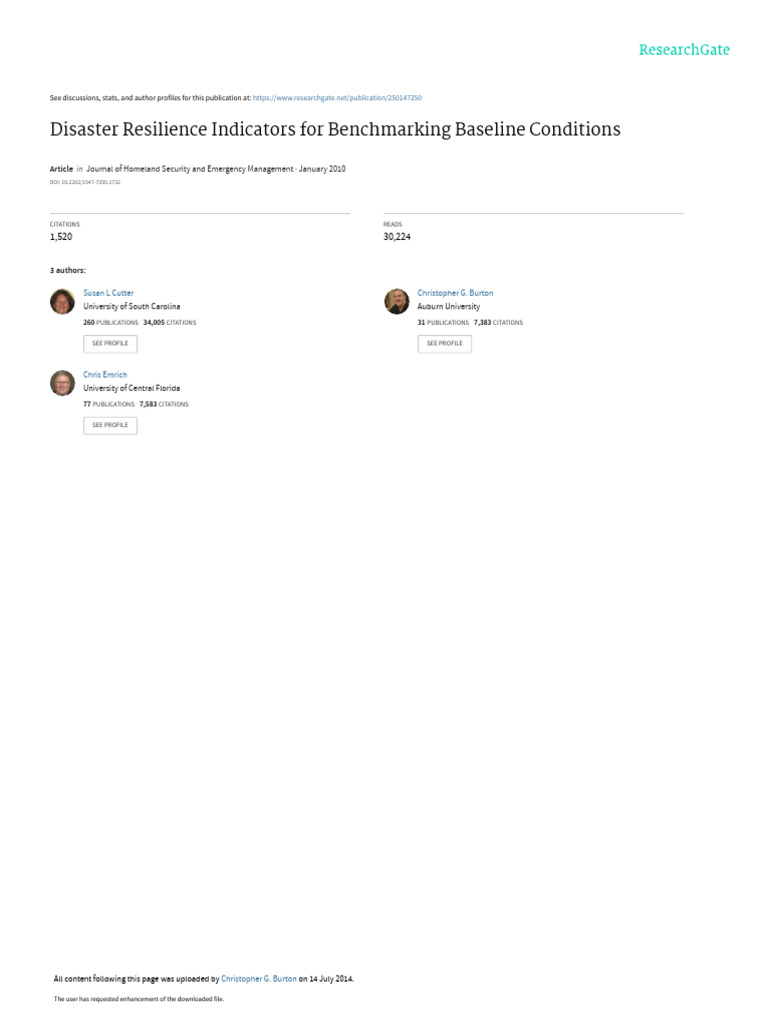 Disaster Resilience Indicators For Benchmarking Ba | PDF | Climate ...