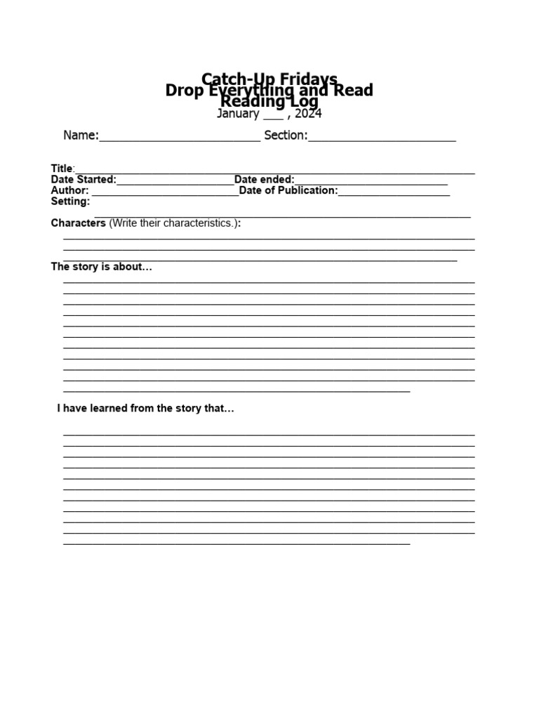 Catch Up Friday - Reading Log | PDF