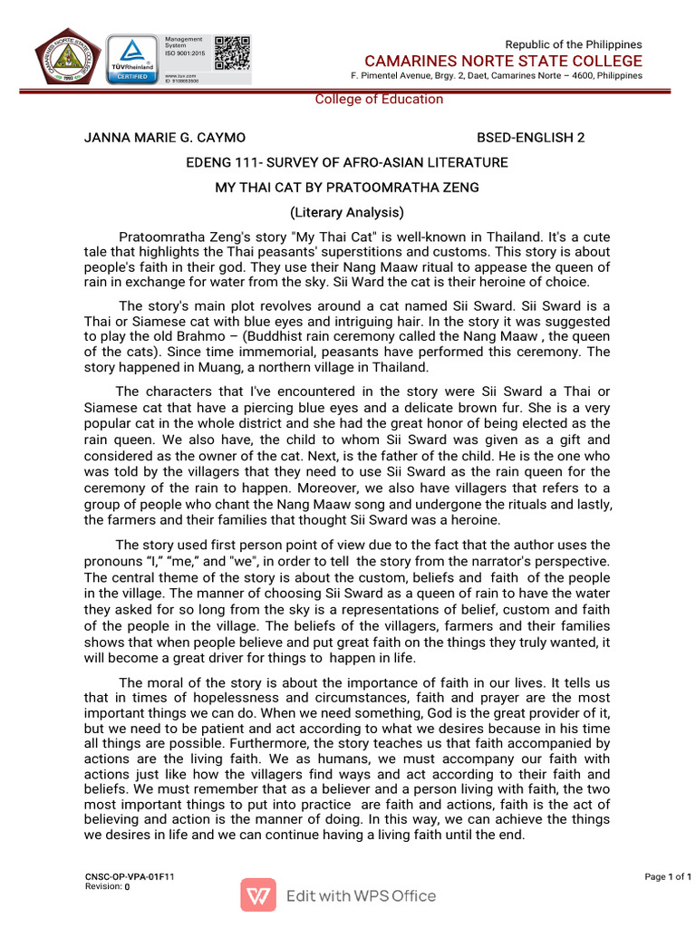 Caymo, Janna Marie G. - Literary Analysis | PDF