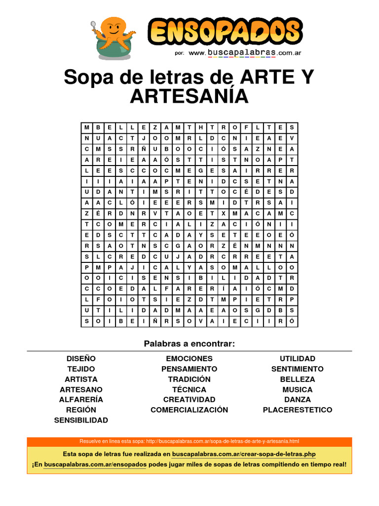 Sopa de Letras de Arte y Artesanía | PDF | Inteligencia | Estética