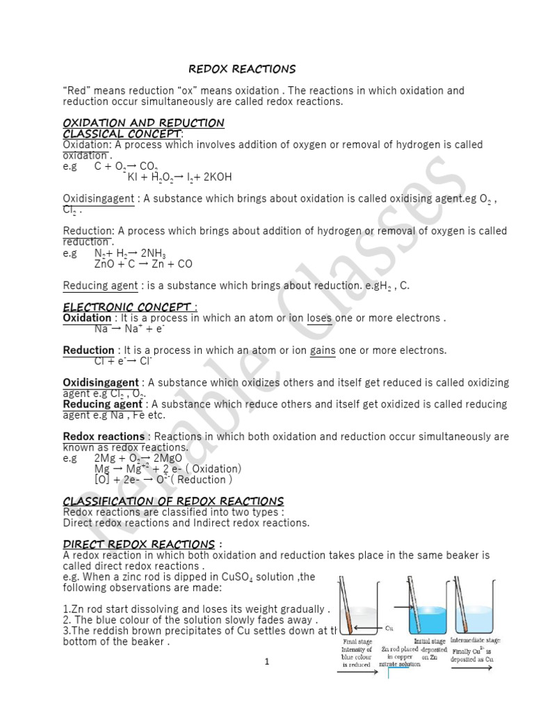REDOX REACTIONS ST | PDF | Redox | Electrode