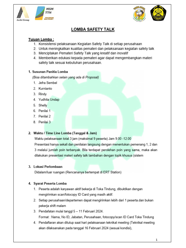 Lomba Safety Talk Toka Tindung 2024 | PDF | Komputer