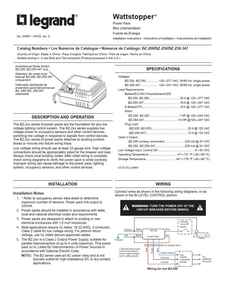 BCS WS Is BZ 200 250 24567 R02 0420 | PDF | Switch | Electrical Wiring