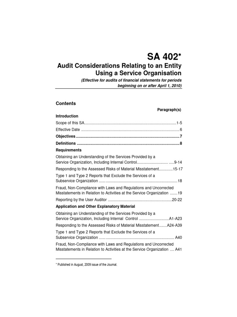 Sa 402 Revised | PDF | Audit | Financial Audit