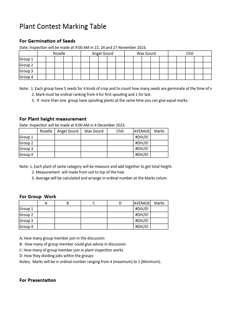 Plant Contest Germination & Scoring Guide | PDF | Organisms | Horticulture