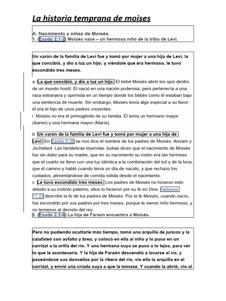 La Historia Temprana de Moises | Descargar gratis PDF | Moisés | Libro del éxodo