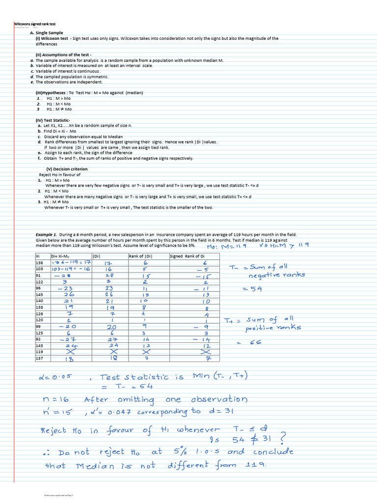 Wilcoxon's Signed Rank Test Explained | PDF | Evaluation Methods ...