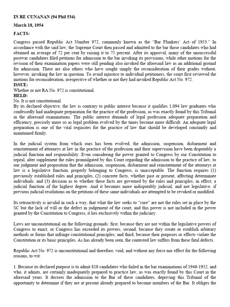 Case-1-In Re Cunanan 94 Phil.554 1954 | PDF | Lawyer | Practice Of Law