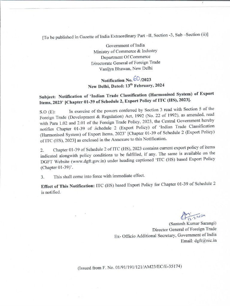 DGFT Notification No. 60-2023-English | PDF | Tuna | Beef