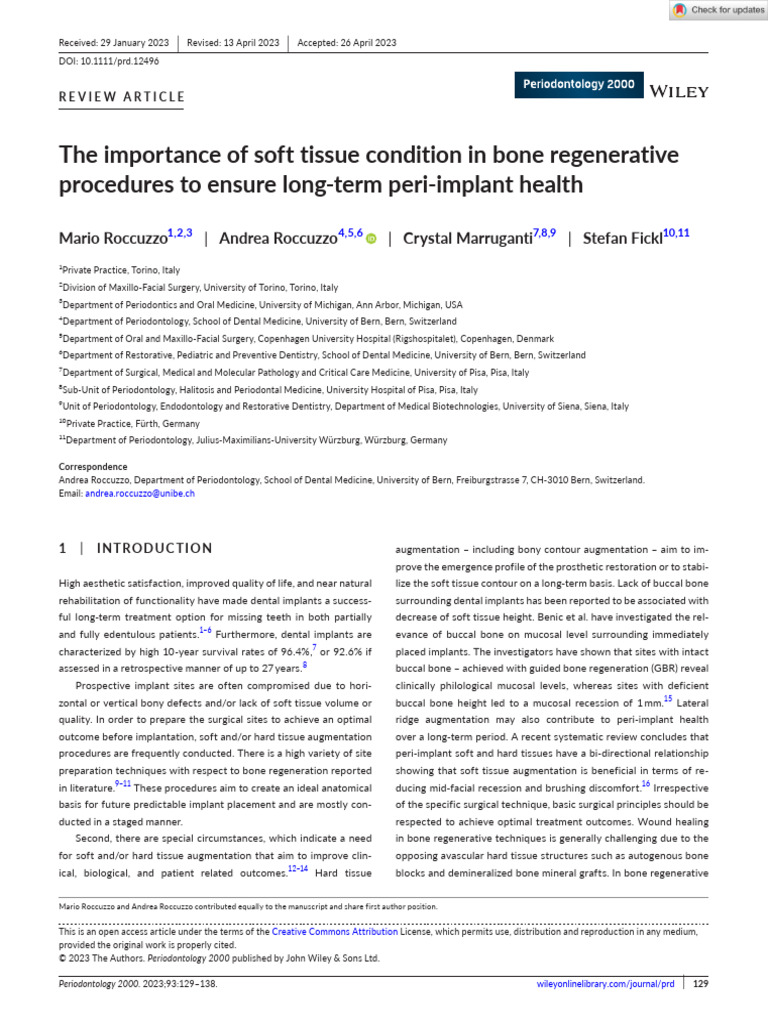 Periodontology 2000 - 2023 - Roccuzzo - The Importance of Soft Tissue ...